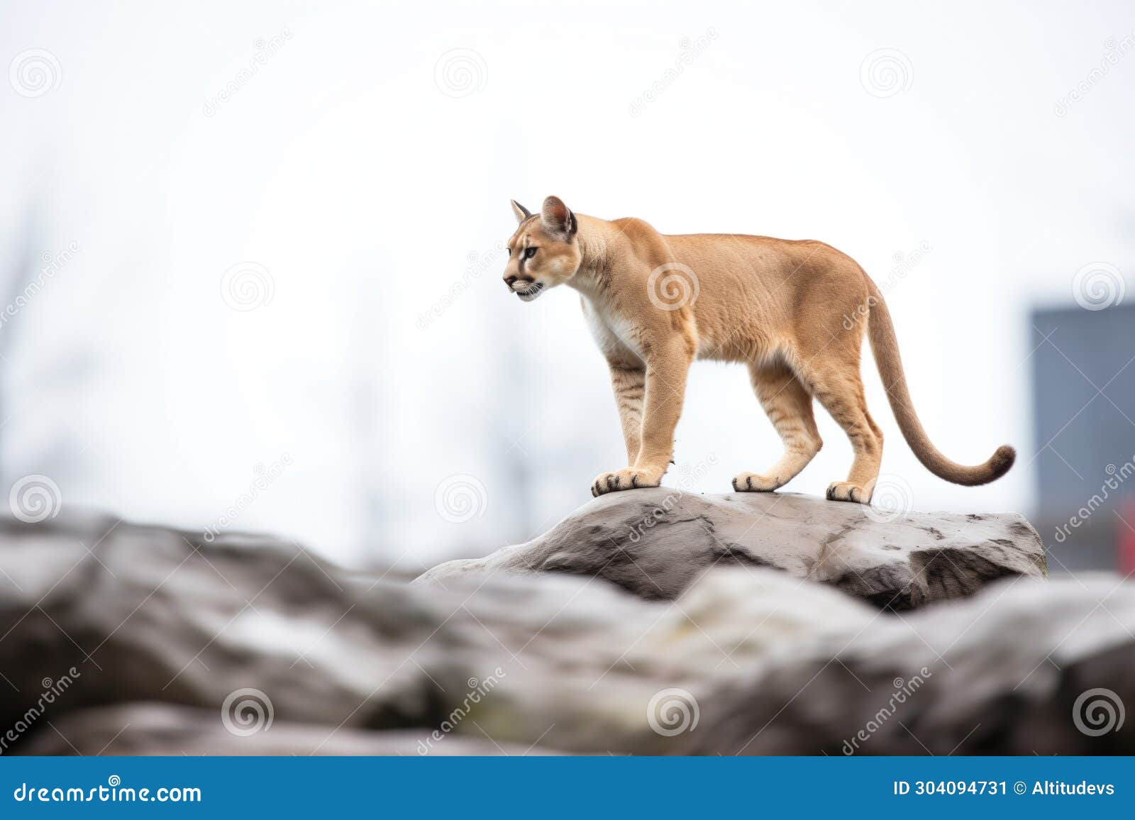 Lone Puma Standing on a Boulder Stock Image - Image of solitary ...
