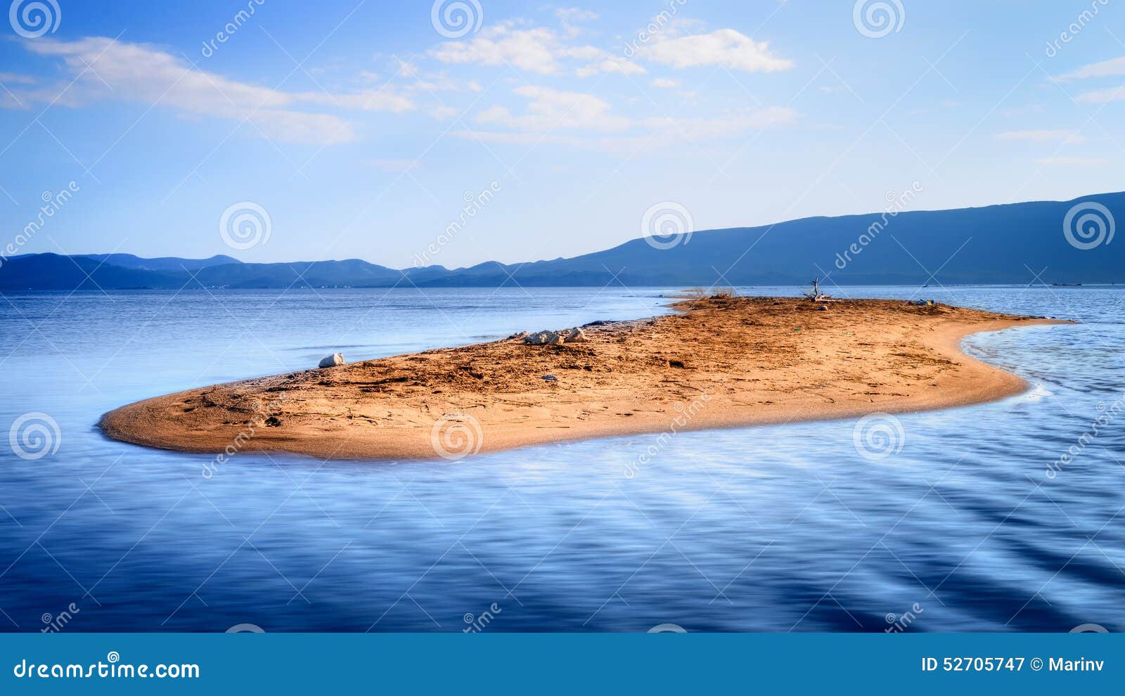 Lone Small Sandy Island in the Middle of Blue Sea Stock Image - Image ...