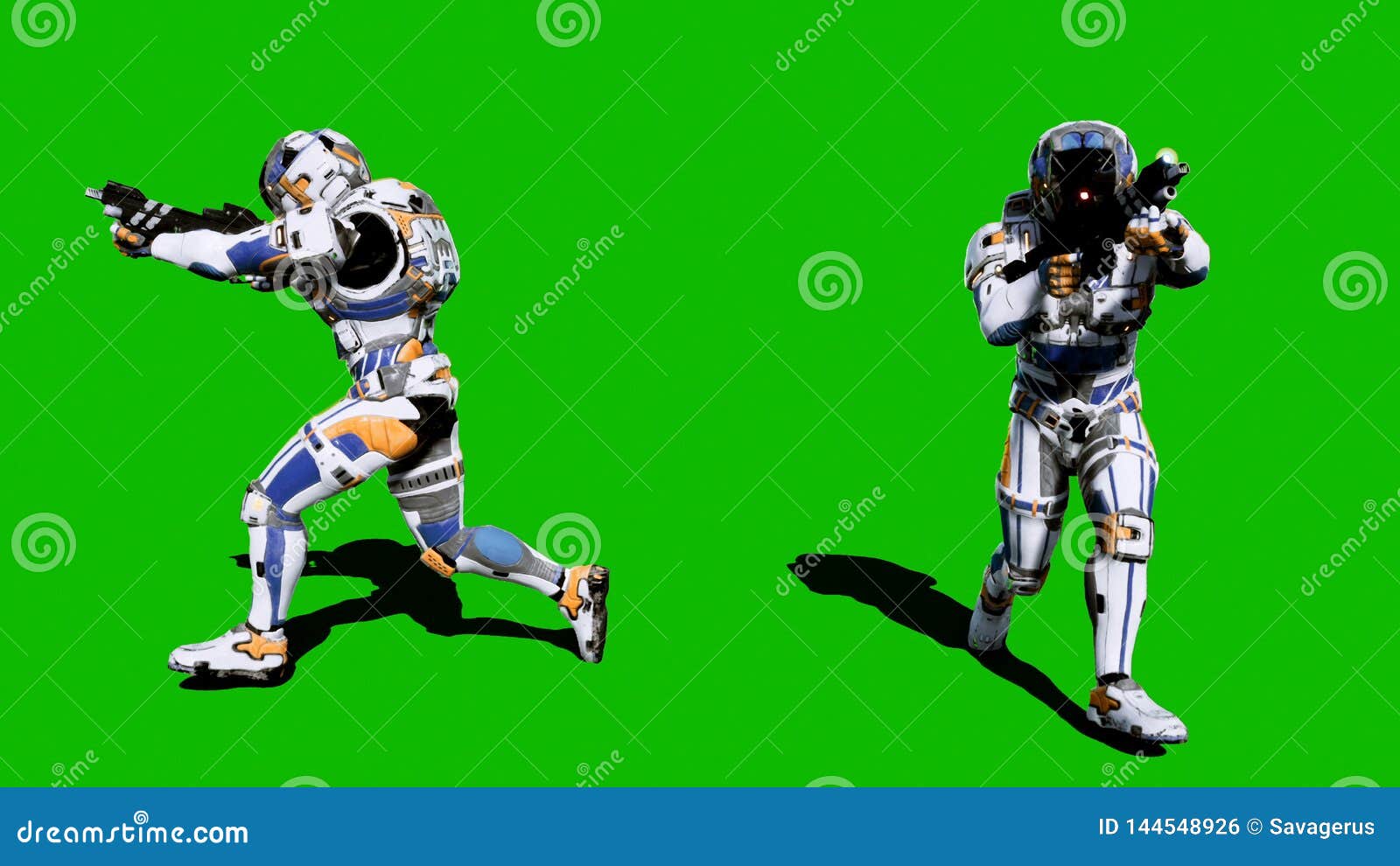 A Lone Soldier of the Future Runs with Weapons on a Green Screen ...