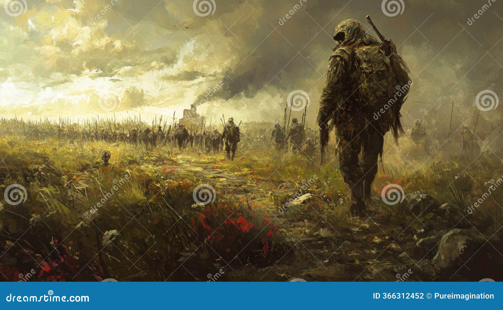 A Desolate WWI Battlefield Rusty Barbed Wire Wagon Wheel And The Grim ...