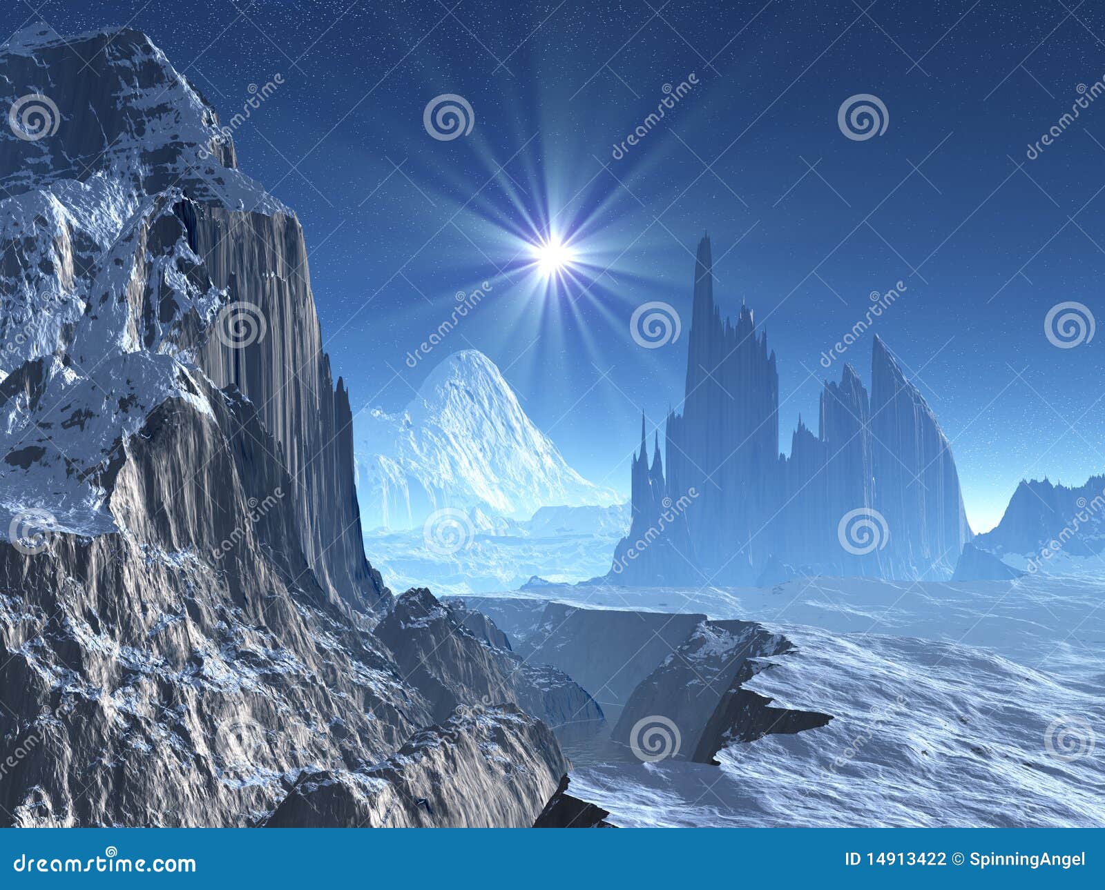 Lone Star Over Alien Winter World Stock Illustration - Illustration of ...