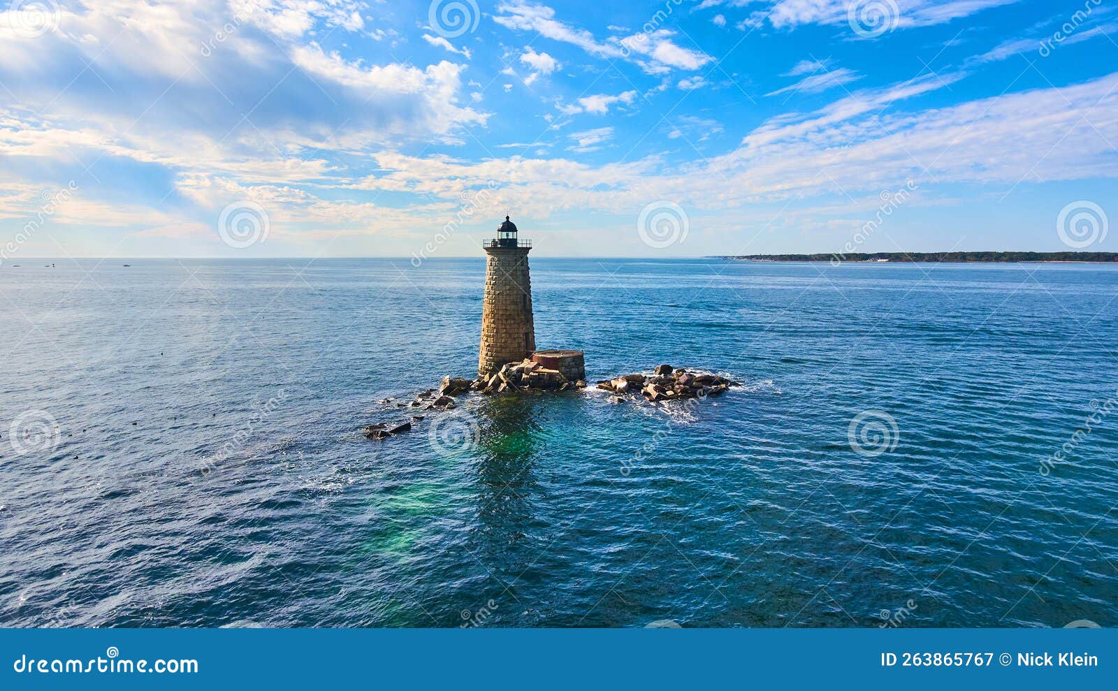Lone Stone Lighthouse Tower in Middle of Water with Collapse Rock ...