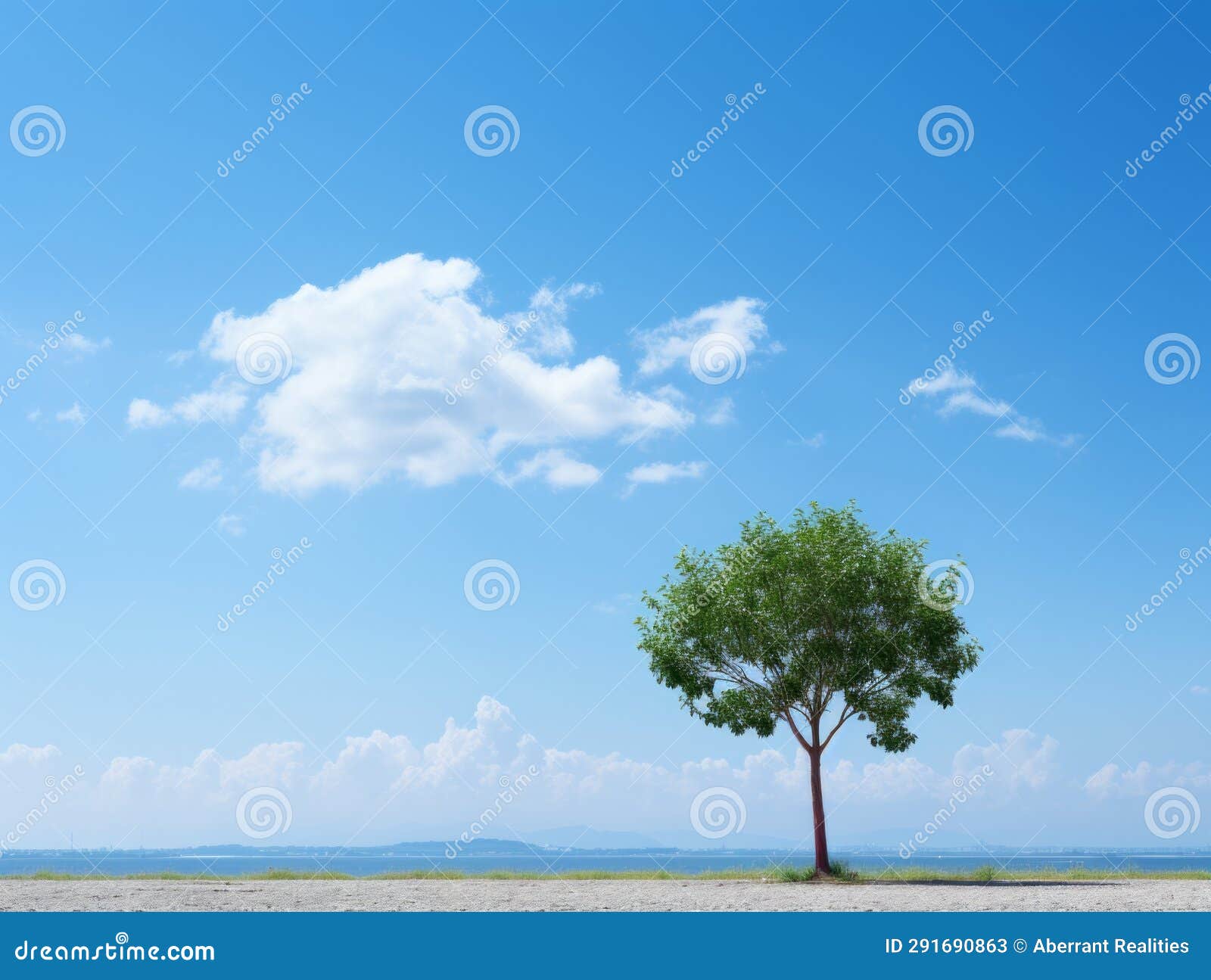 A Lone Tree on the Beach with a Blue Sky in the Background Stock ...