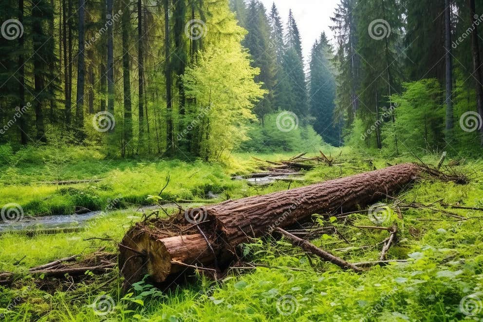 A Lone Tree Cut Down among a Lush Forest Stock Image - Image of scenery ...