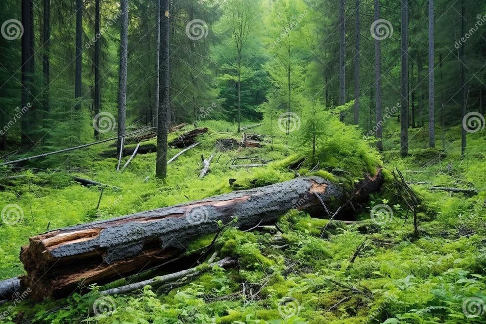 A Lone Tree Cut Down among a Lush Forest Stock Photo - Image of lush ...