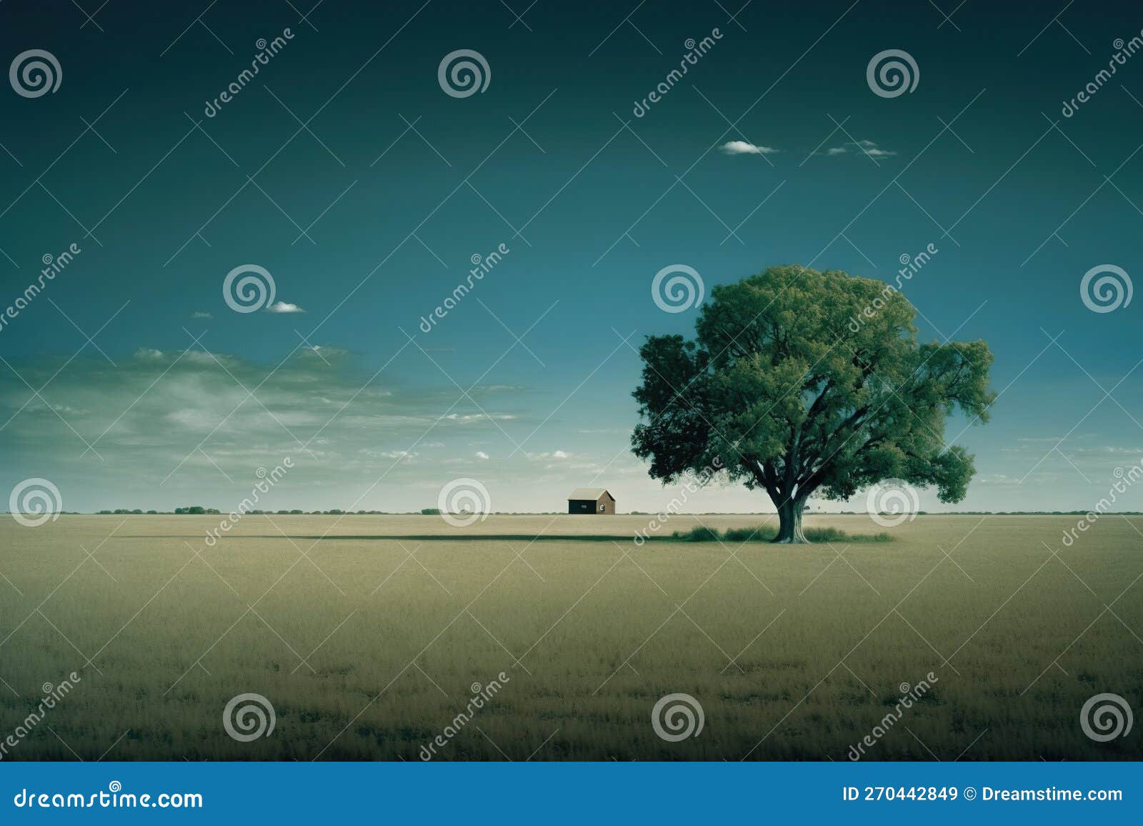 A Lone Tree in a Field with a Barn in the Distance. Stock Illustration ...