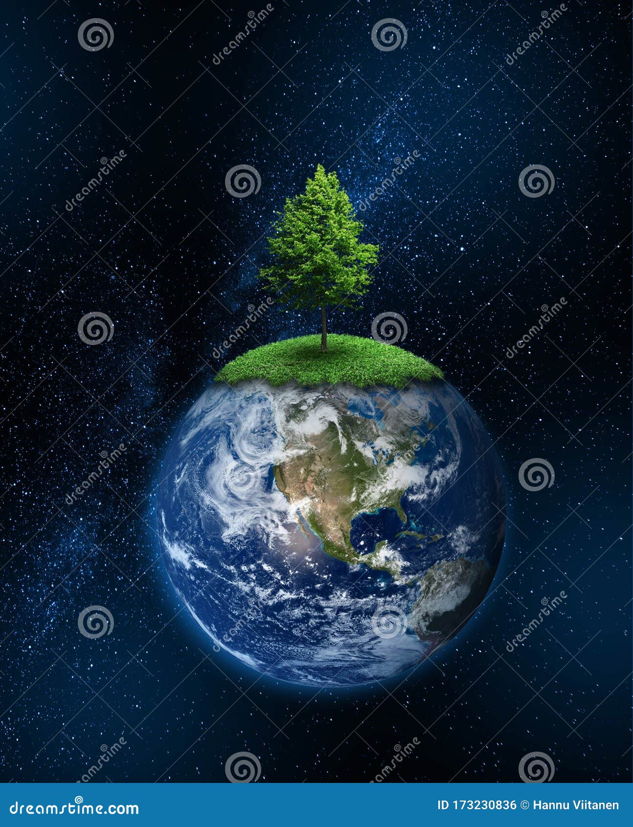 Lone Tree Growing on Planet Earth Stock Illustration - Illustration of ...