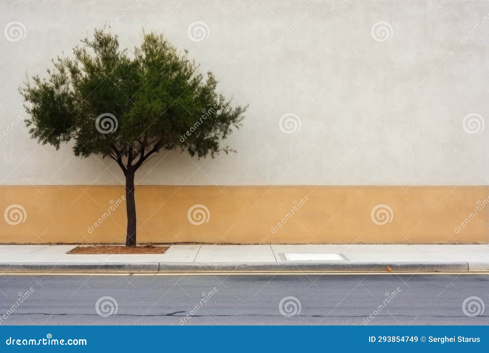 A Lone Tree Sitting on the Side of a Building, AI Stock Image - Image ...