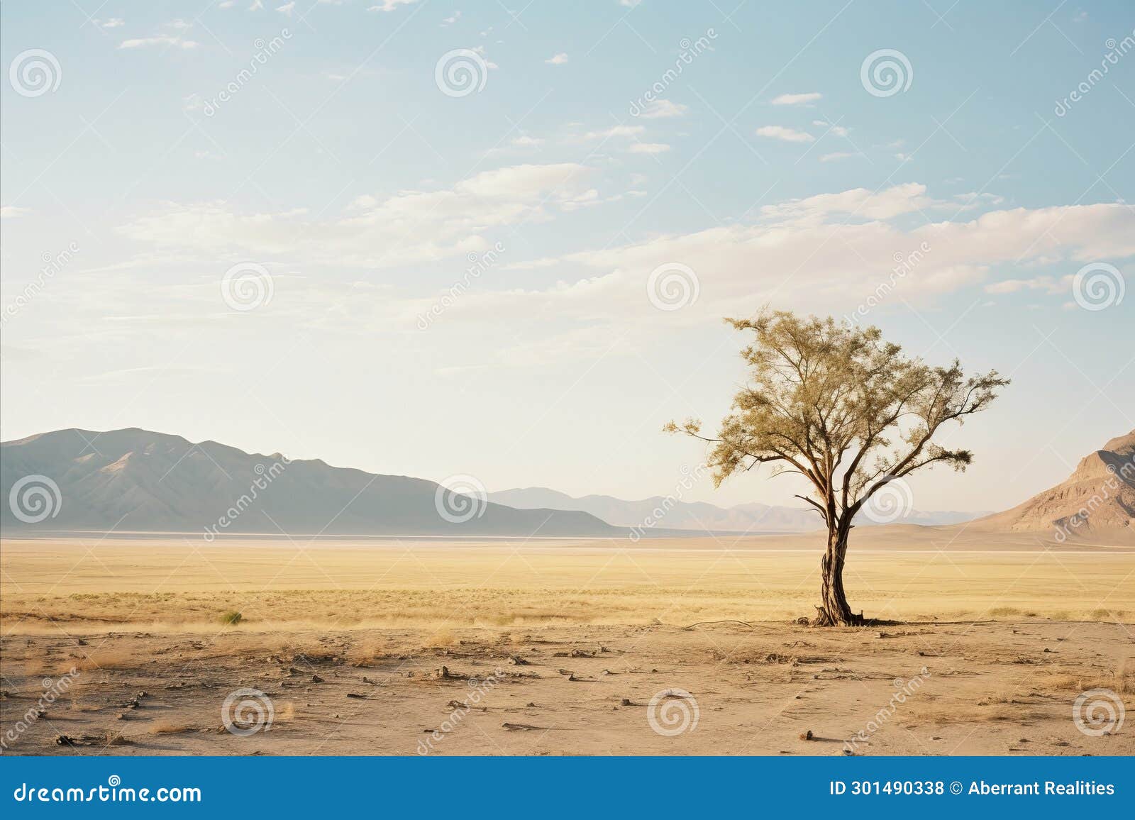 A Lone Tree Stands in the Middle of an Empty Desert Stock Illustration ...