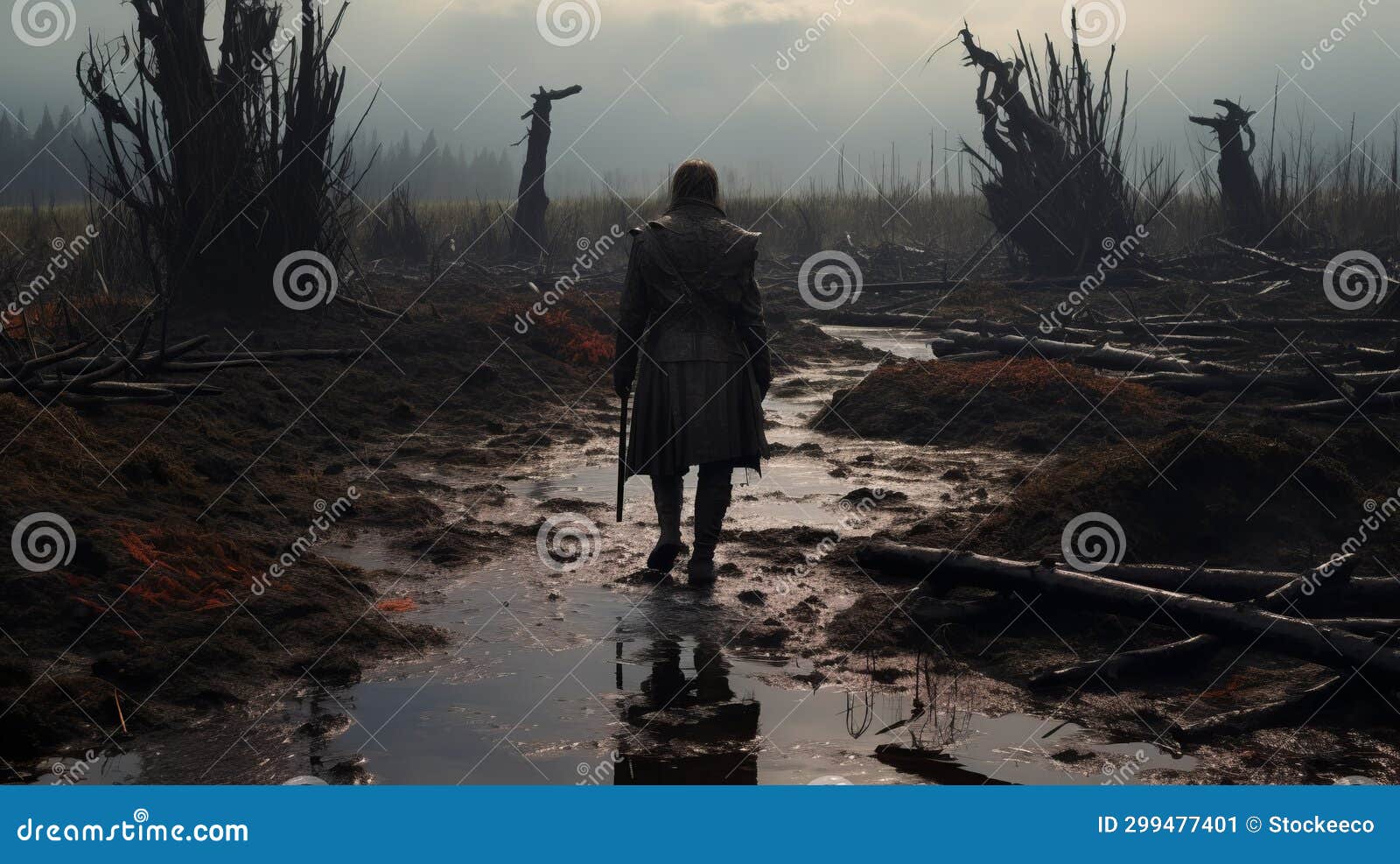 The Lone Wanderer: a Journey through the Desolate Forest Stock ...