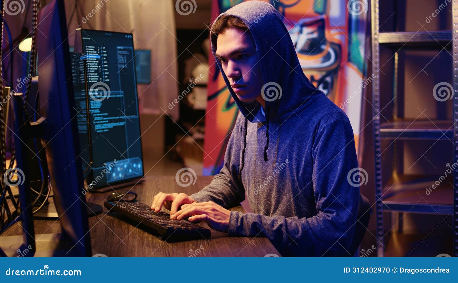 Lone Wolf Hacker Hiding Online Activity Stock Photo - Image of crime ...