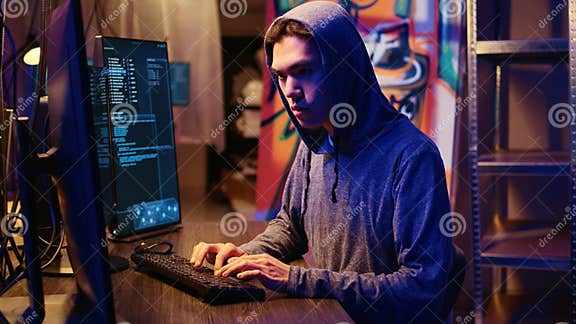 Lone Wolf Hacker Hiding Online Activity Stock Photo - Image of crime ...