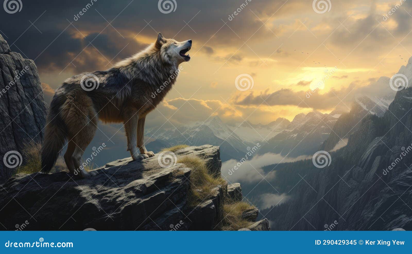 Lone Wolf Howling on a Cliff Edge Stock Image - Image of outdoors ...