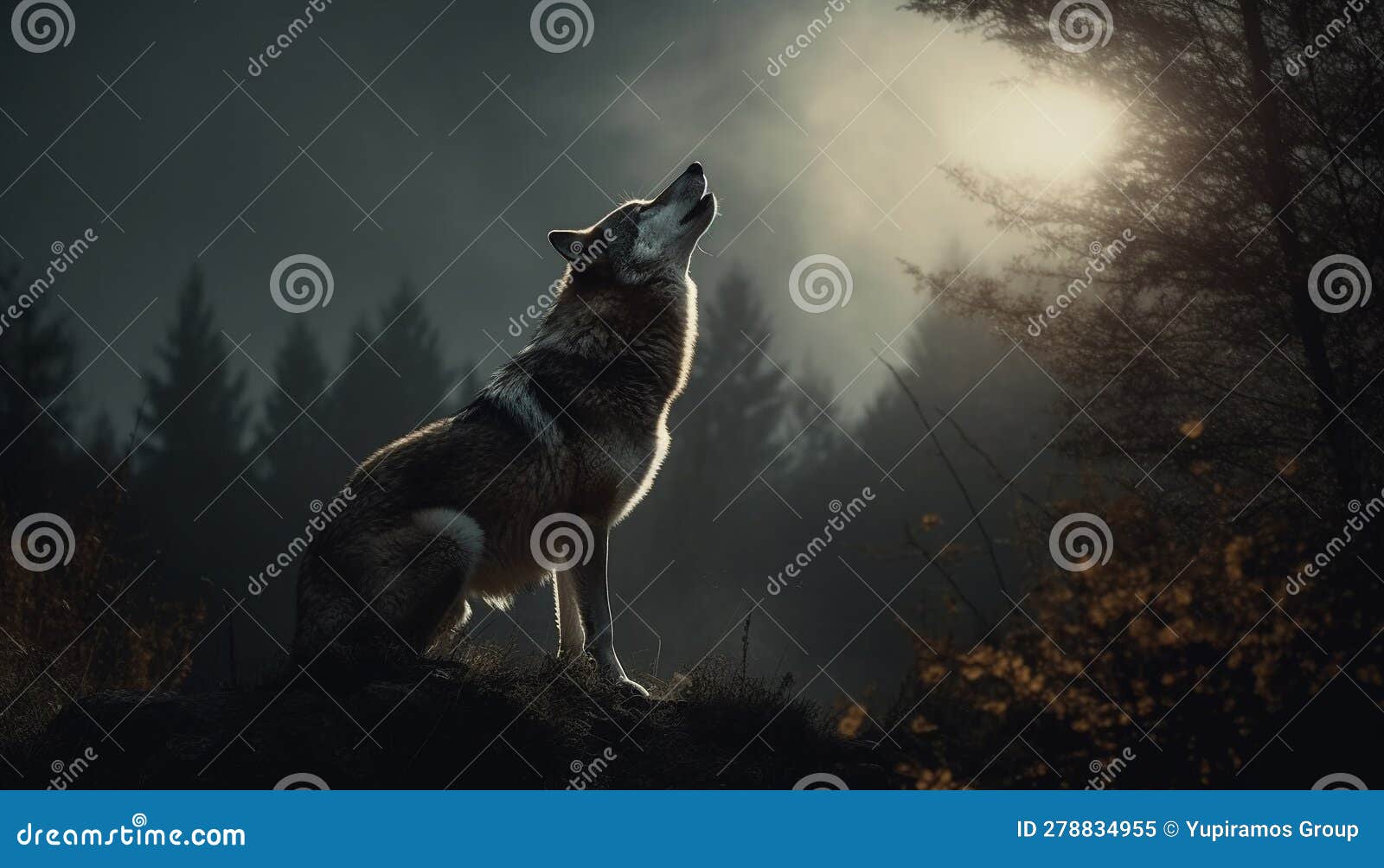 A Lone Wolf Howling in the Dark Winter Night Sky Generated by AI Stock ...