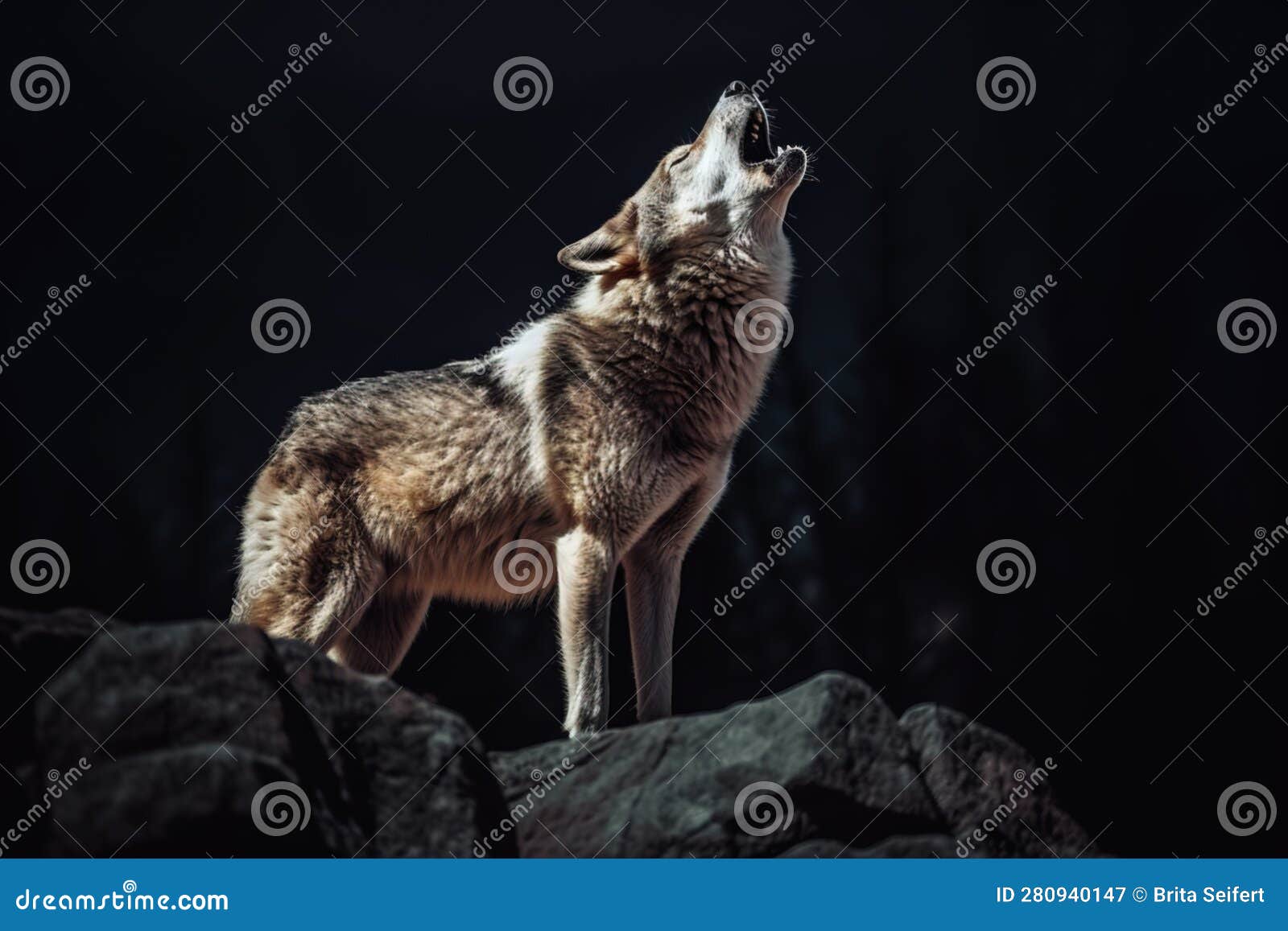 A Lone Wolf Howling at the Full Moon during Midnight. Generative AI ...