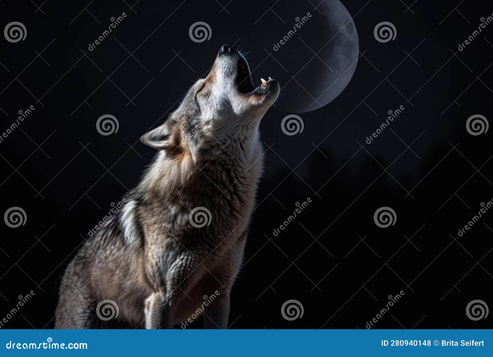 A Lone Wolf Howling at the Full Moon during Midnight. Generative AI ...