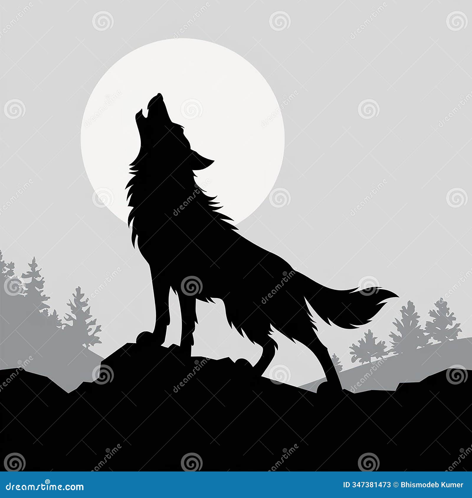 Lone wolf howling stock illustration. Illustration of haunting - 347381473