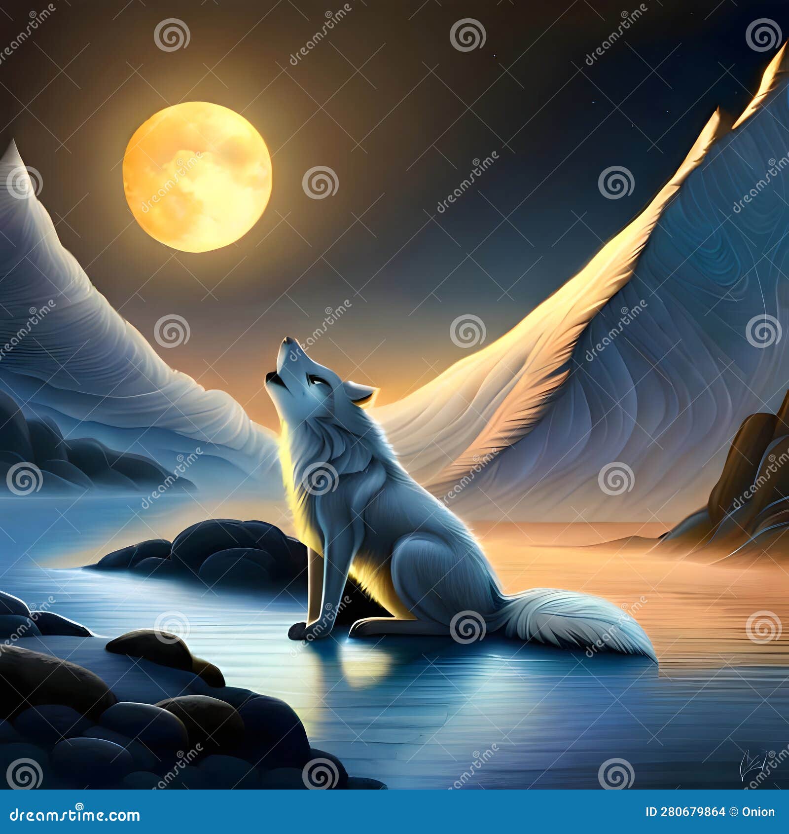 Wolf Howling at the Moon Illustration - Ai Generated Image Stock ...