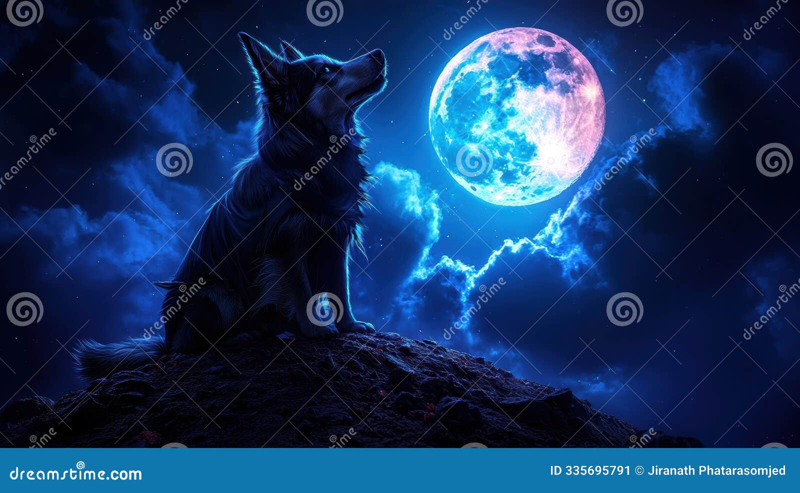 Wolf Howling at the Moon stock illustration. Illustration of fantasy ...