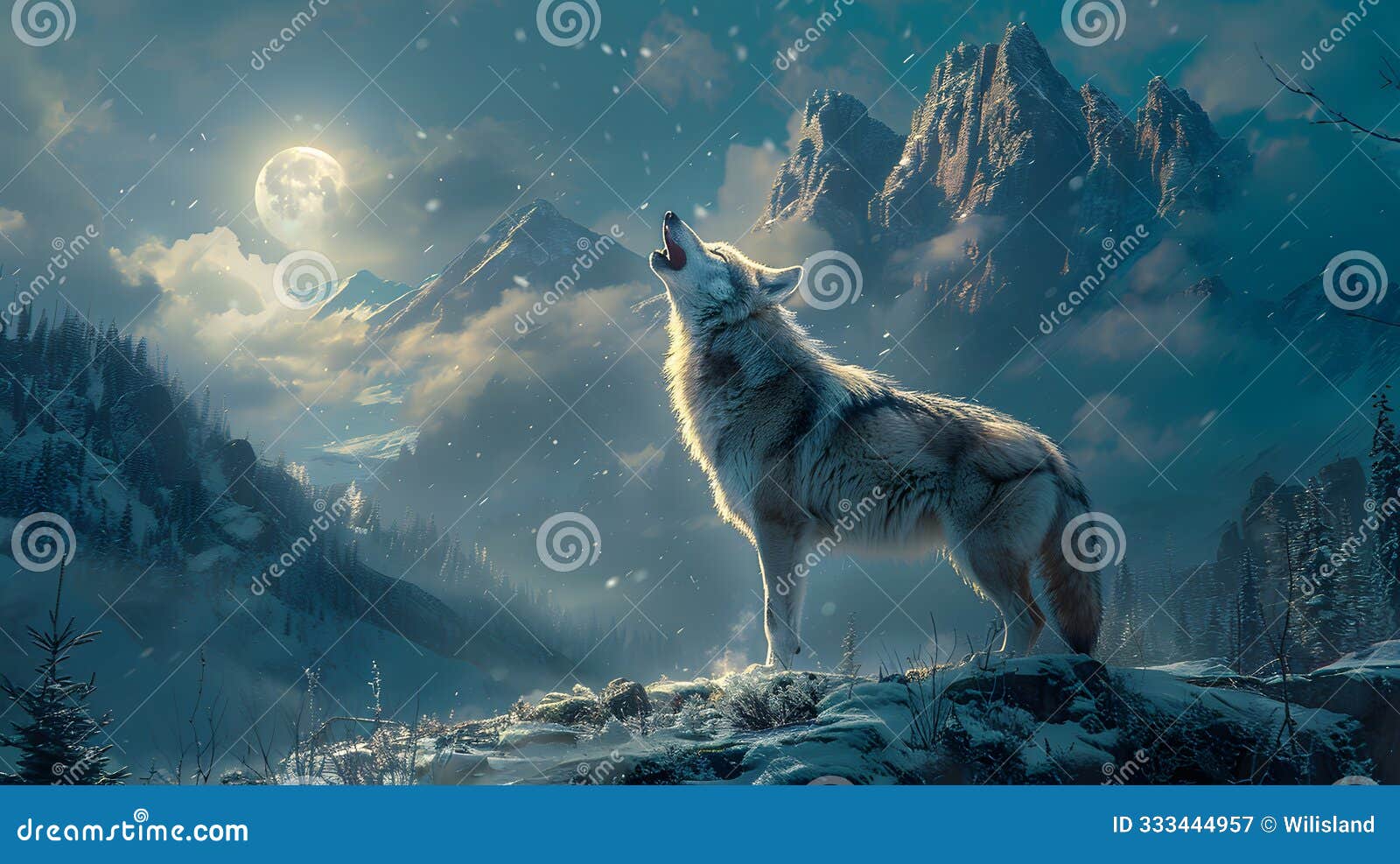 The Wolf Howls At The Moon. Vector Illustration. Paper Wolf Sticker ...