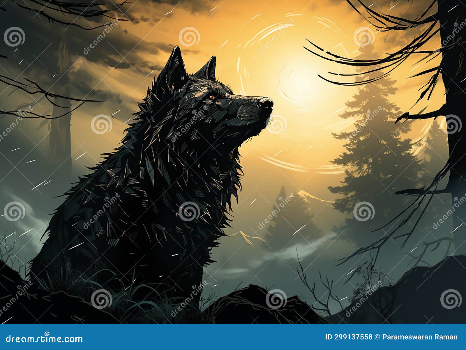 A lone wolf stock photo. Image of hunters, animal, sunset - 299137558
