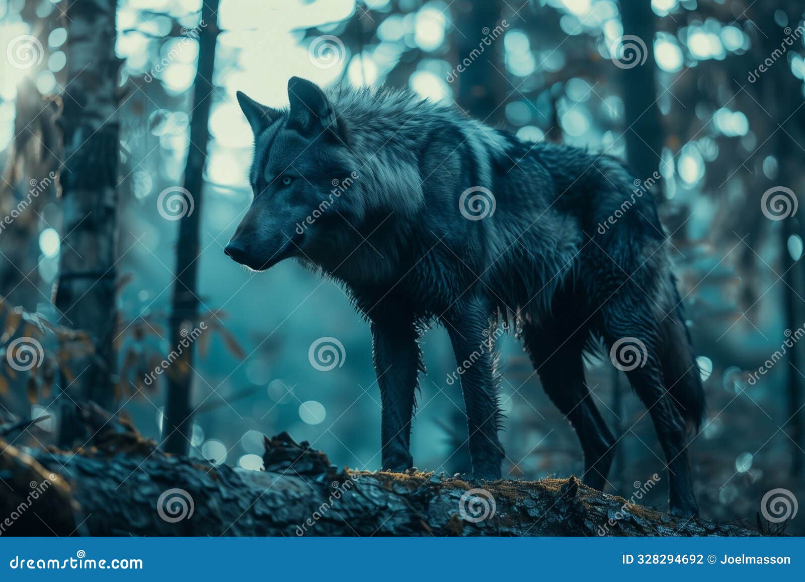 Lone Wolf Silhouette in the Deep Dark Woods Stock Illustration ...