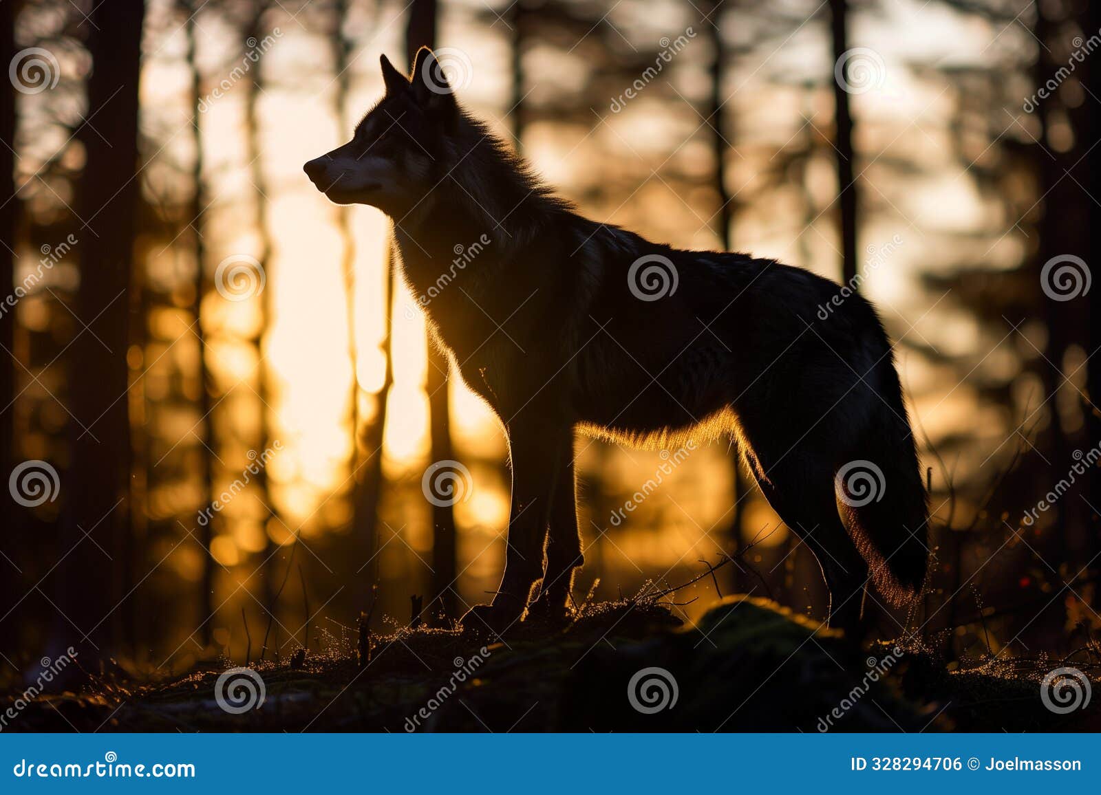 Lone Wolf Silhouette in the Deep Dark Woods Stock Illustration ...