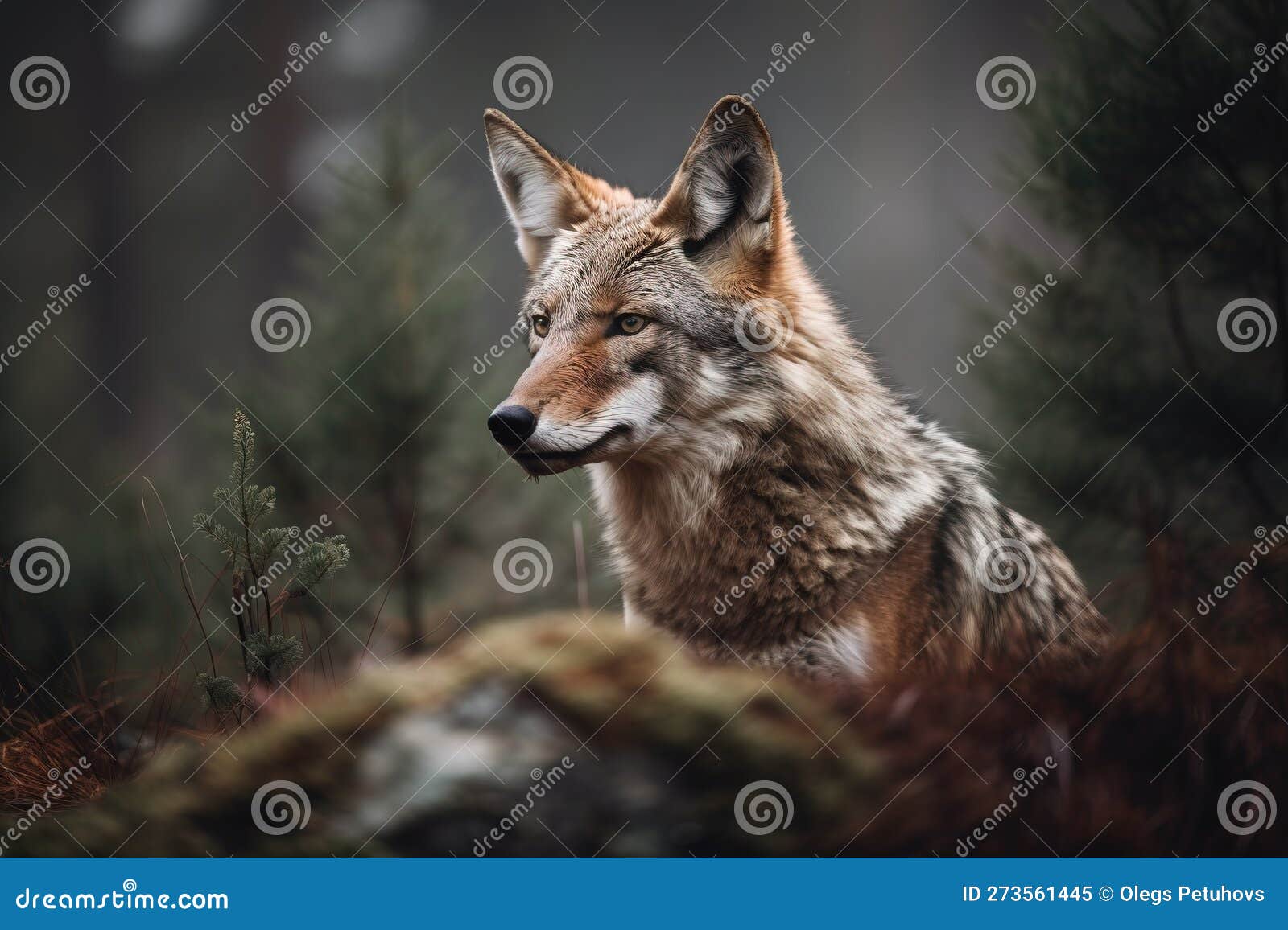 A Lone Wolf Standing in a Forest Looking at Something in the Distance ...