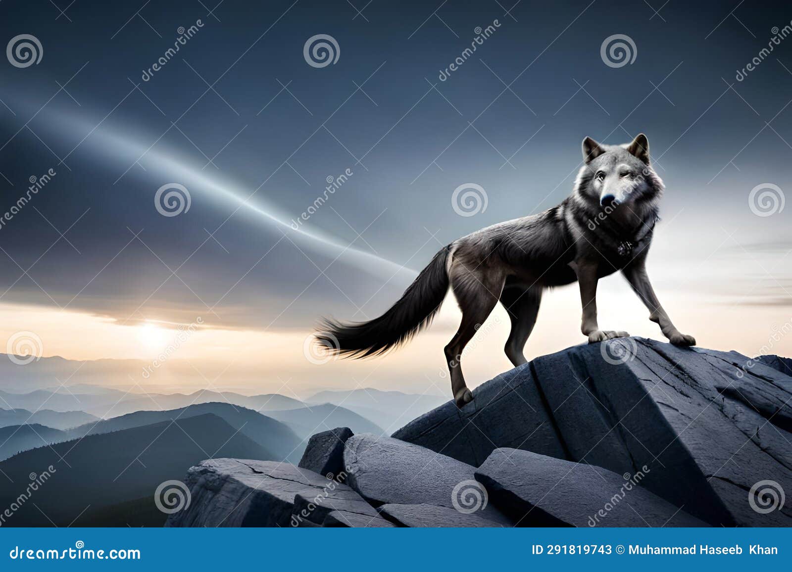 A Lone Wolf Standing on a Rocky Ledge Overlooking a Vast, Untouched ...
