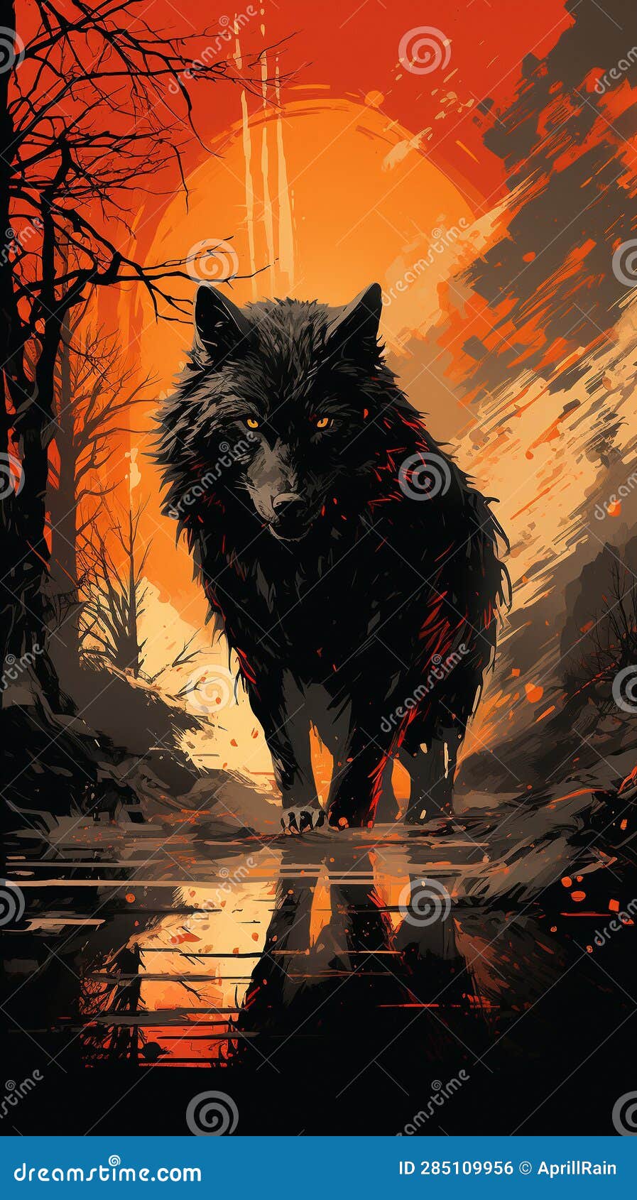 A lone wolf in the sunset stock illustration. Illustration of animal ...