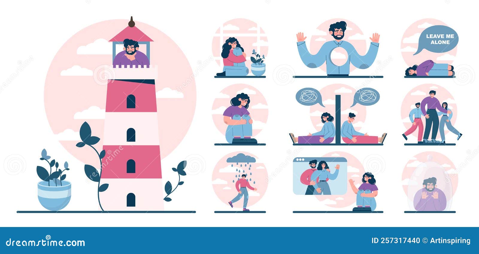 Loneliness Concept Set. Unhappy Person Left Alone Stock Vector ...