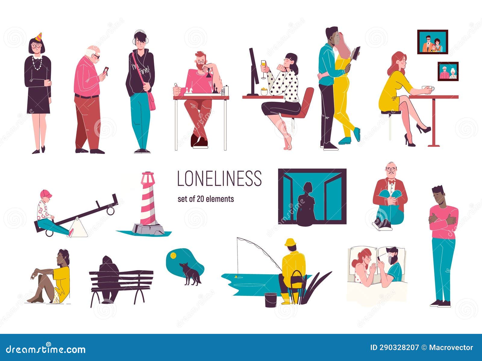 Loneliness Flat Collage Vector Illustration | CartoonDealer.com #288945690