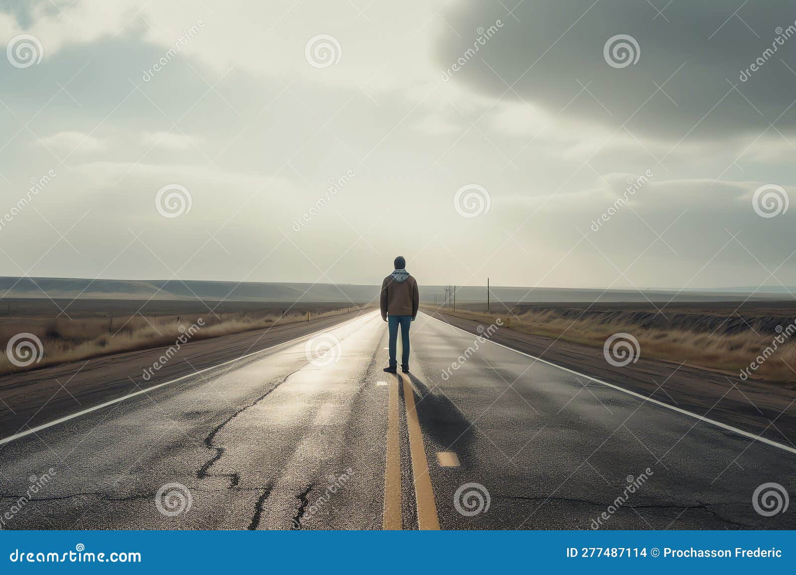 Loneliness Man on the Road, AI Generative Stock Illustration ...