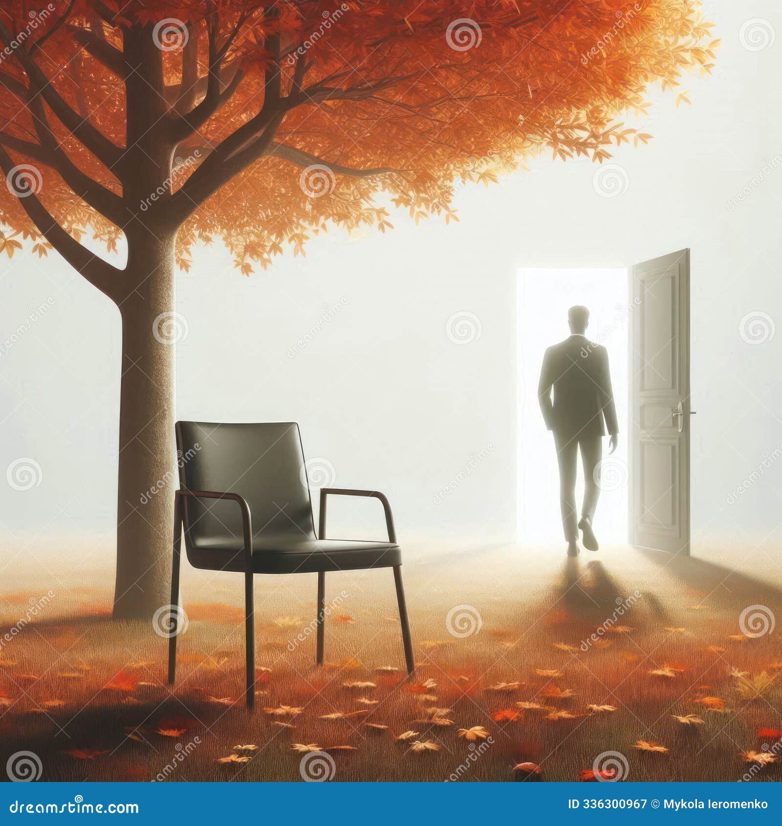 Loneliness and the Way To Light through an Open Door, an Autumn Tree in ...