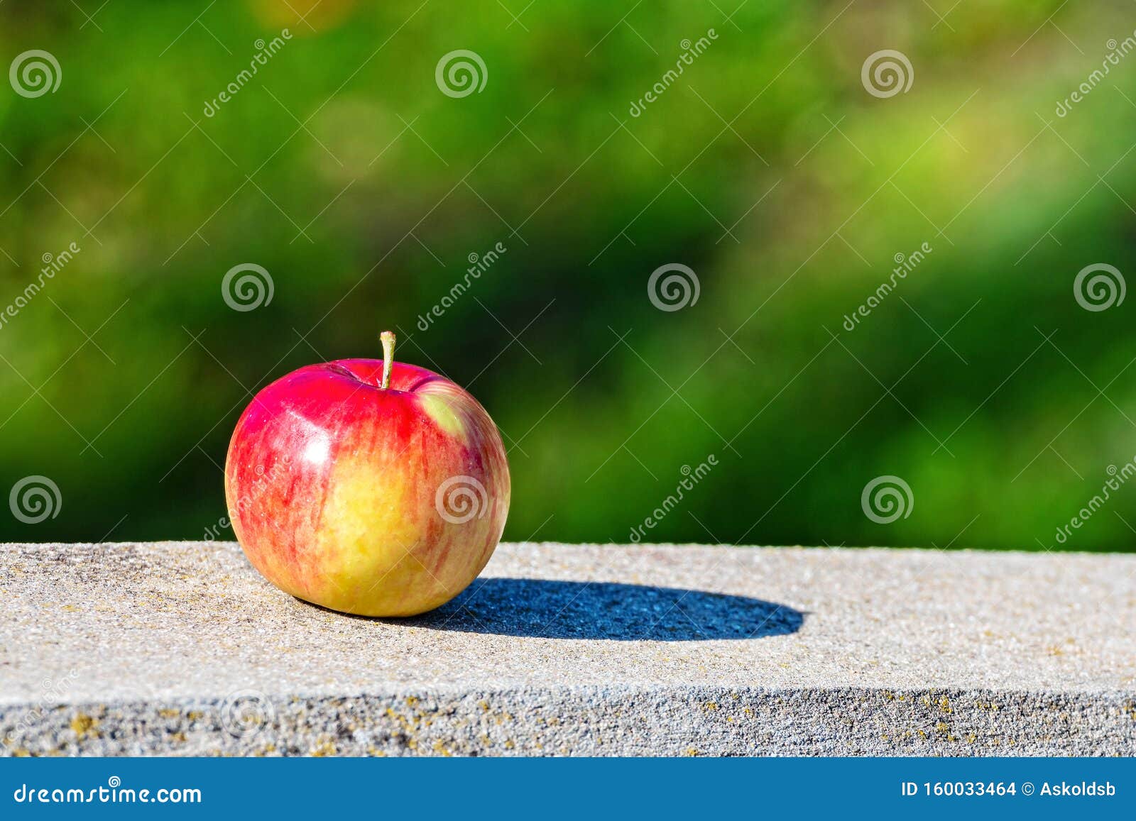 Lonely Apple with Shadow on a Sunny Day on the Granite Curbs. Selective ...
