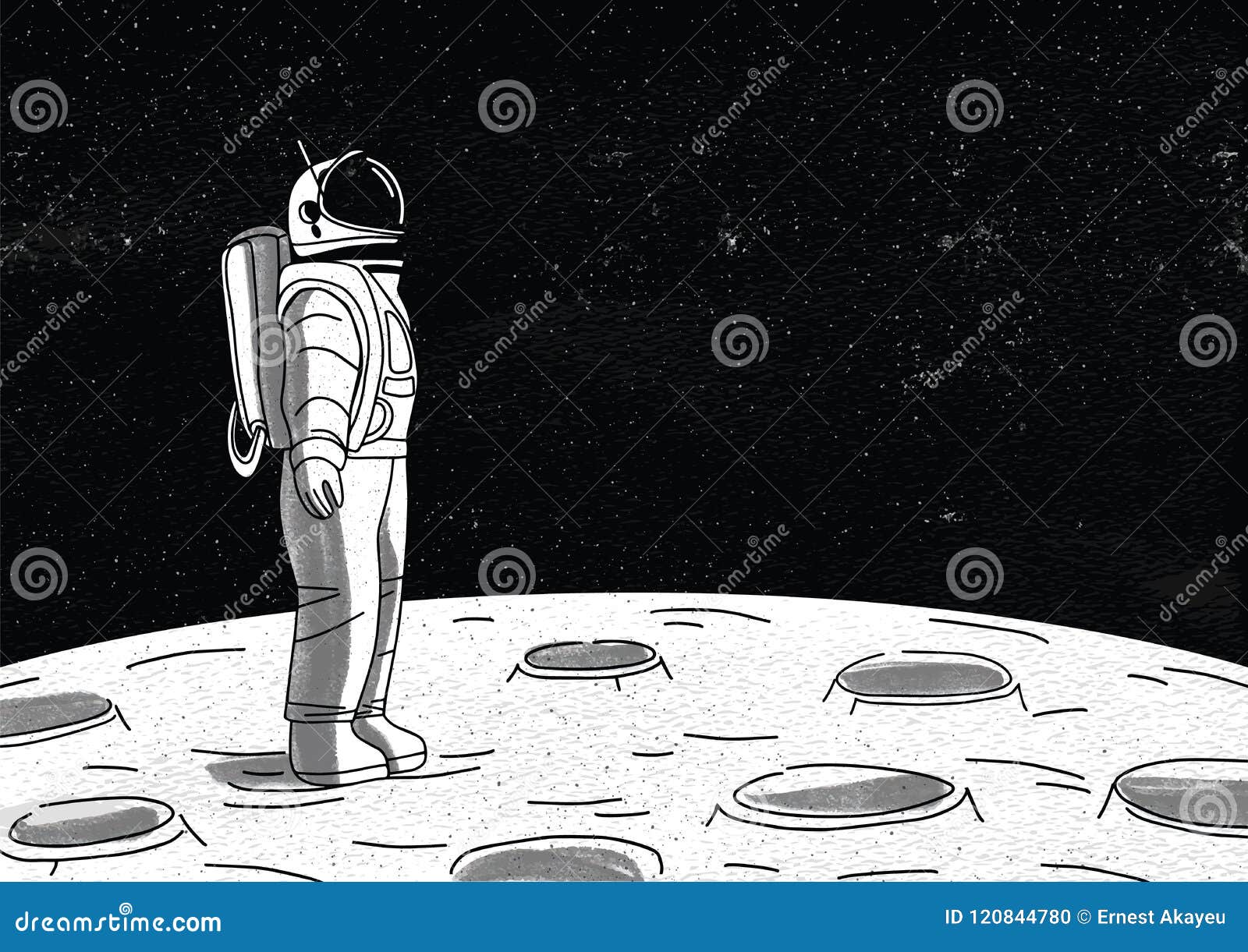 Lonely Astronaut in Spacesuit Standing on Surface of Moon and Looking ... Lonely Astronaut in Spacesuit Standing on Surface of Moon and Looking ...