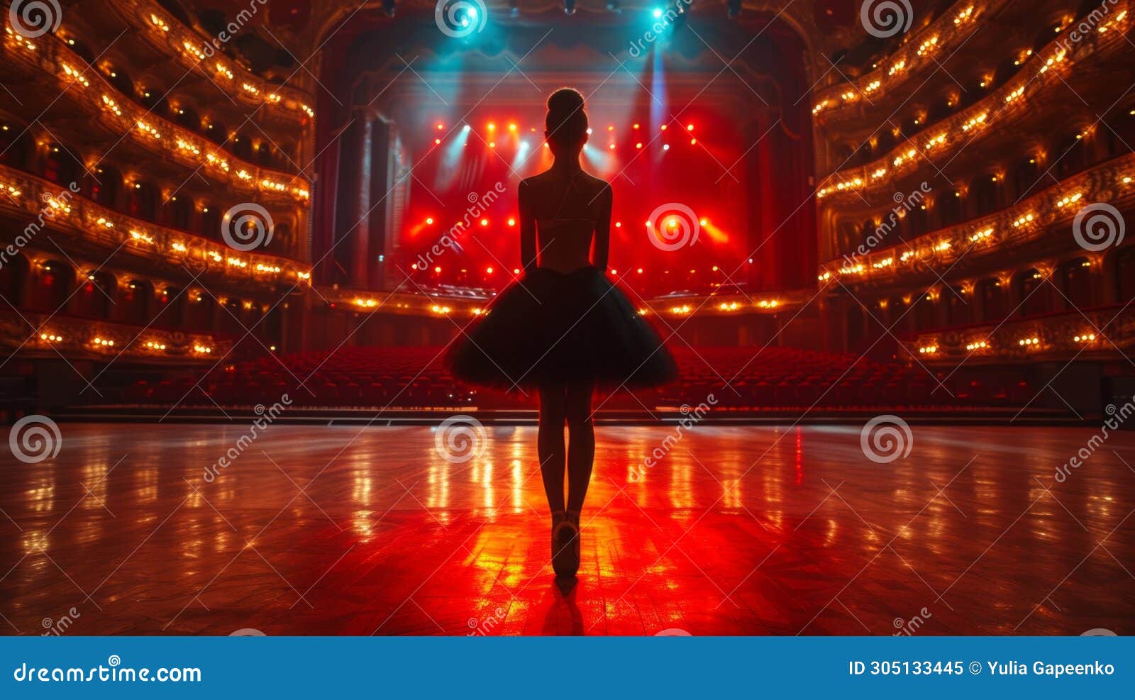 Lonely Ballerina Training Alone on the Stage of a Large Opera House in ...