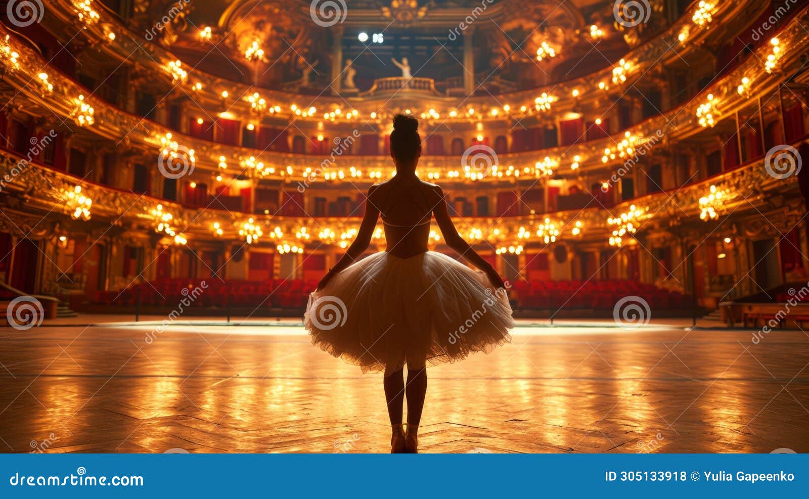 Lonely Ballerina Training Alone on the Stage of a Large Opera House in ...