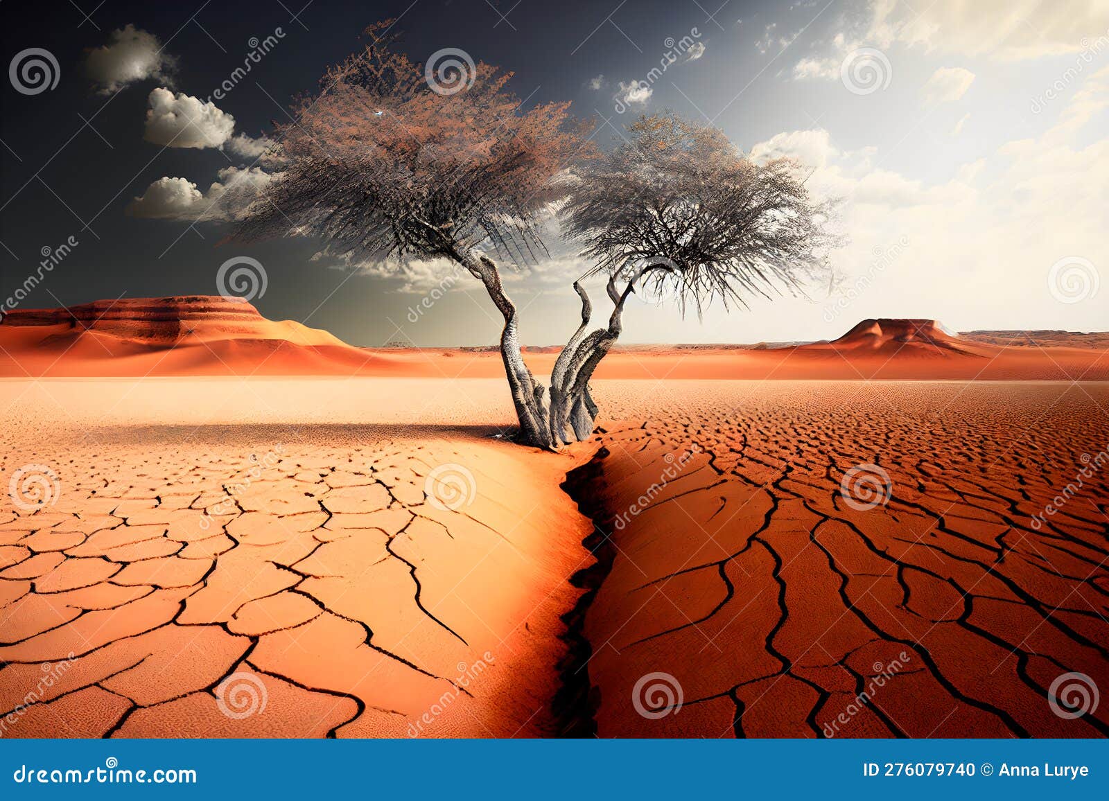 Desertification Process As Climate Change To Hot And Dry Soil Outline ...