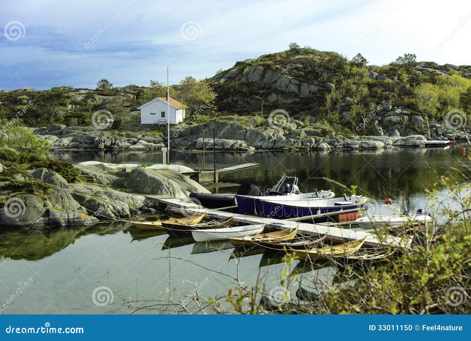 Lonely Bay at Norway stock photo. Image of motorboat - 33011150