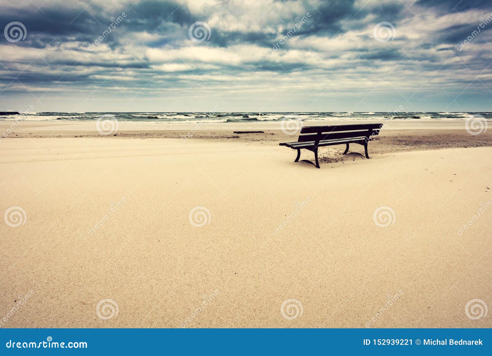 Lonely Bench on the Beach with View on the Sea Stock Image - Image of ...