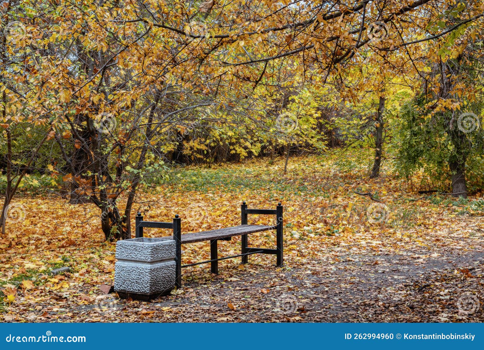 A Lonely Bench in the Far Corner of the Autumn Park Stock Photo - Image ...