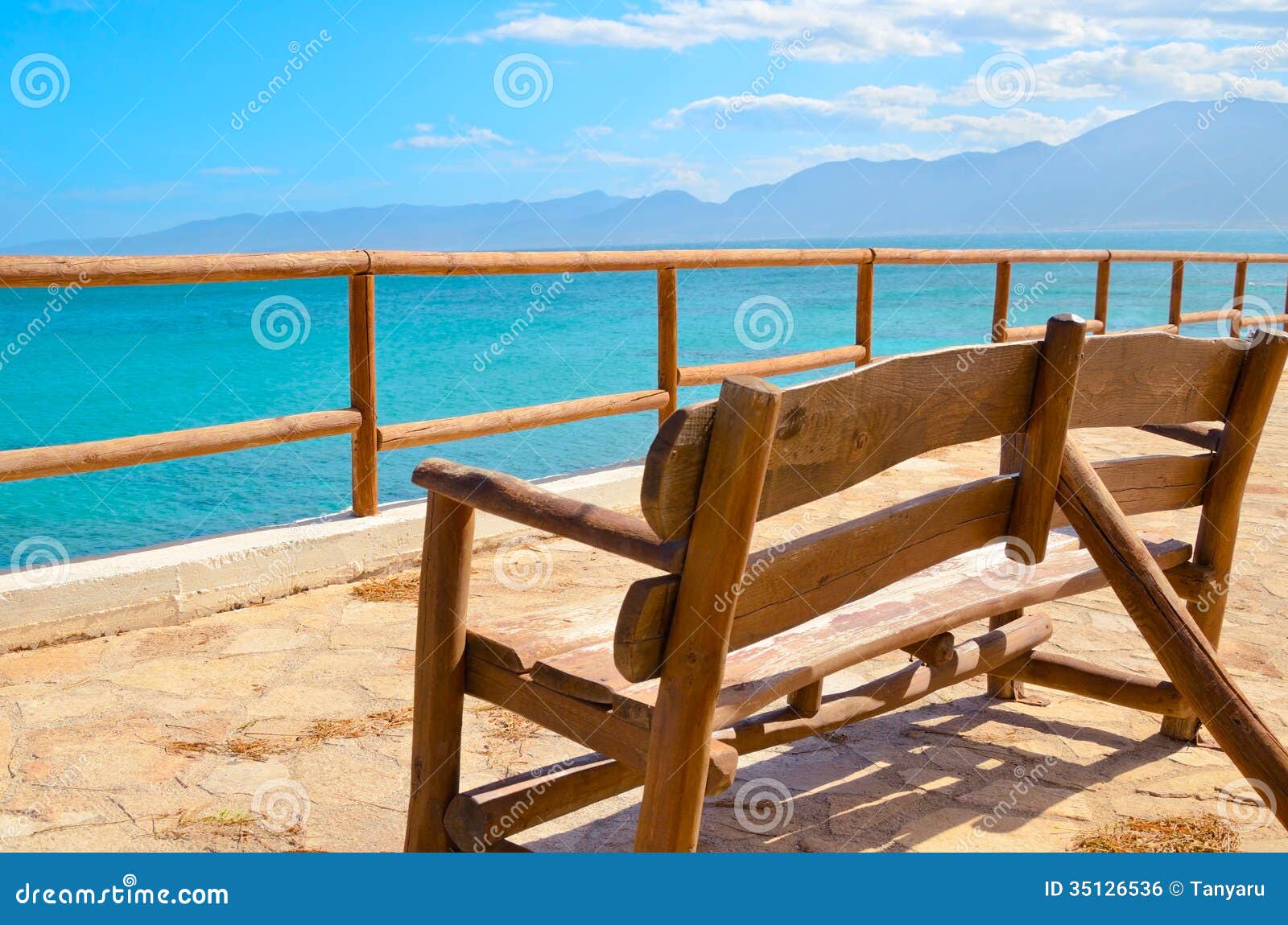 Lonely Bench on a Viewing Platform with Views of the Sea and the Stock ...