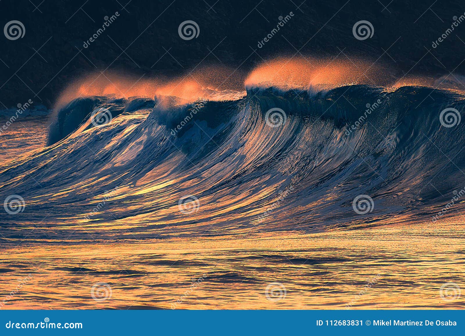 Lonely Big Wave Breaking at Sunset Stock Image - Image of sunset, huge ...