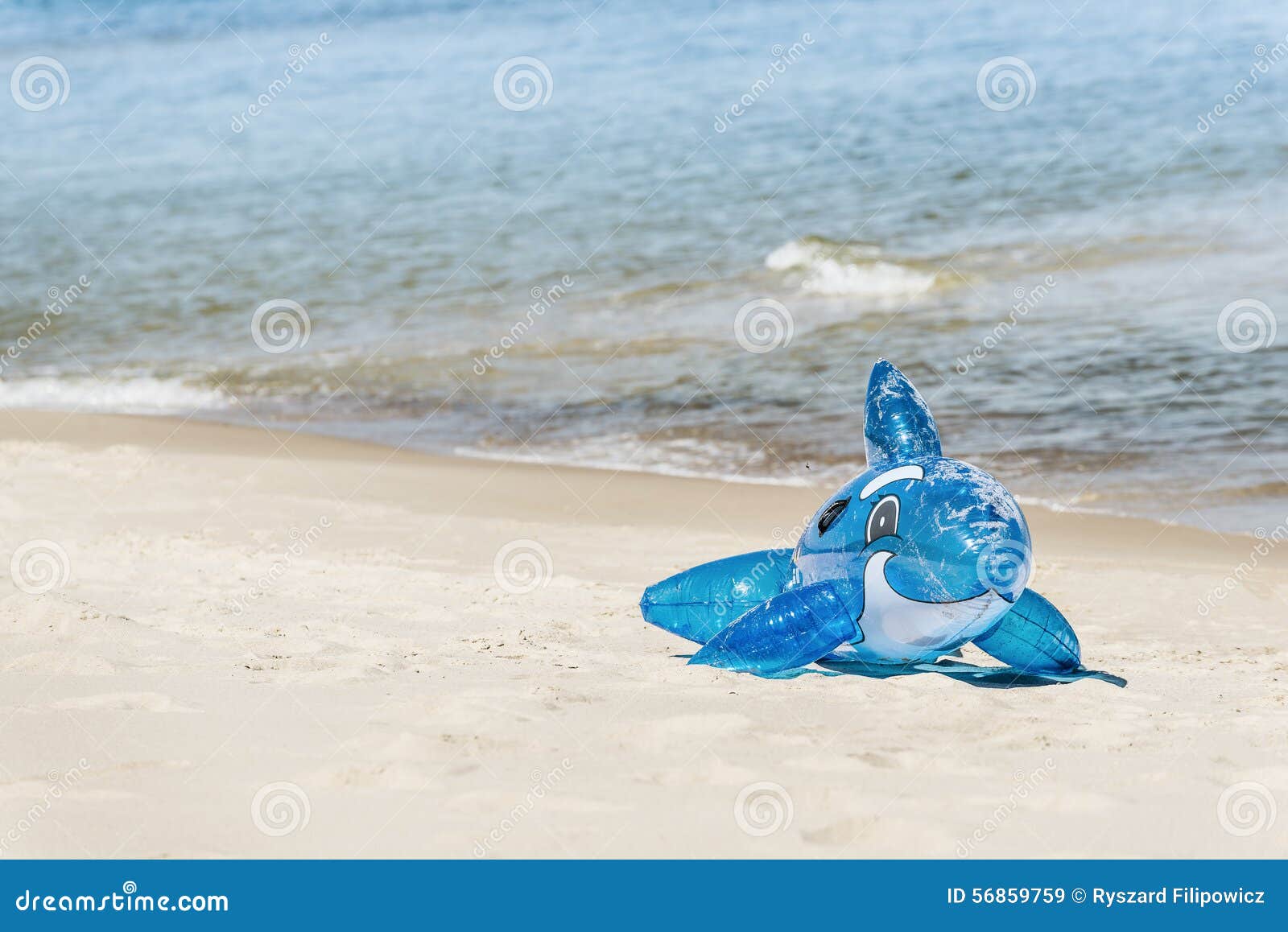Lonely Blue Inflatable Dolphin on the Beach. Stock Image - Image of ...