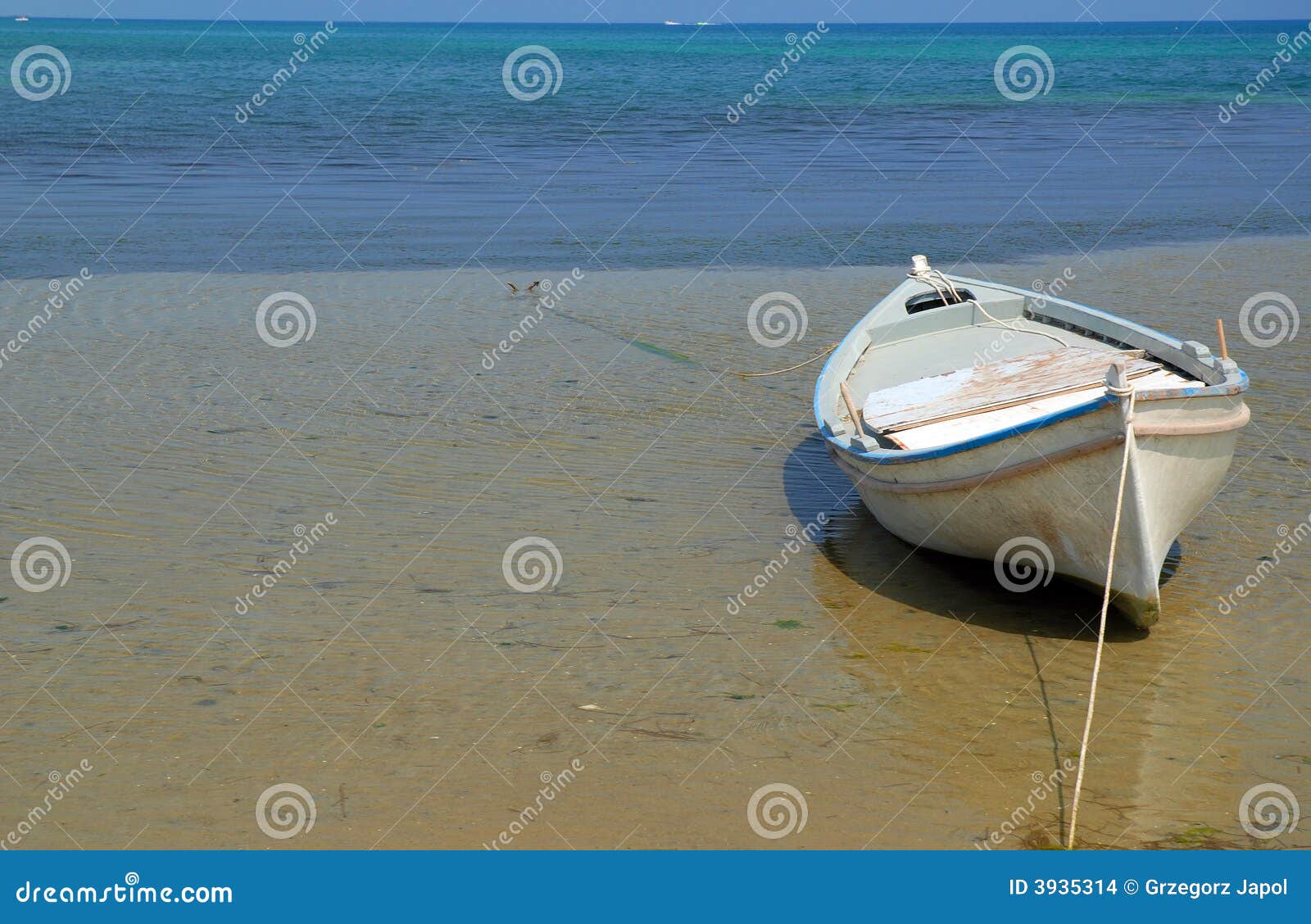 Lonely Boat at Aegean Sea Coast Stock Photo - Image of relaxation ...