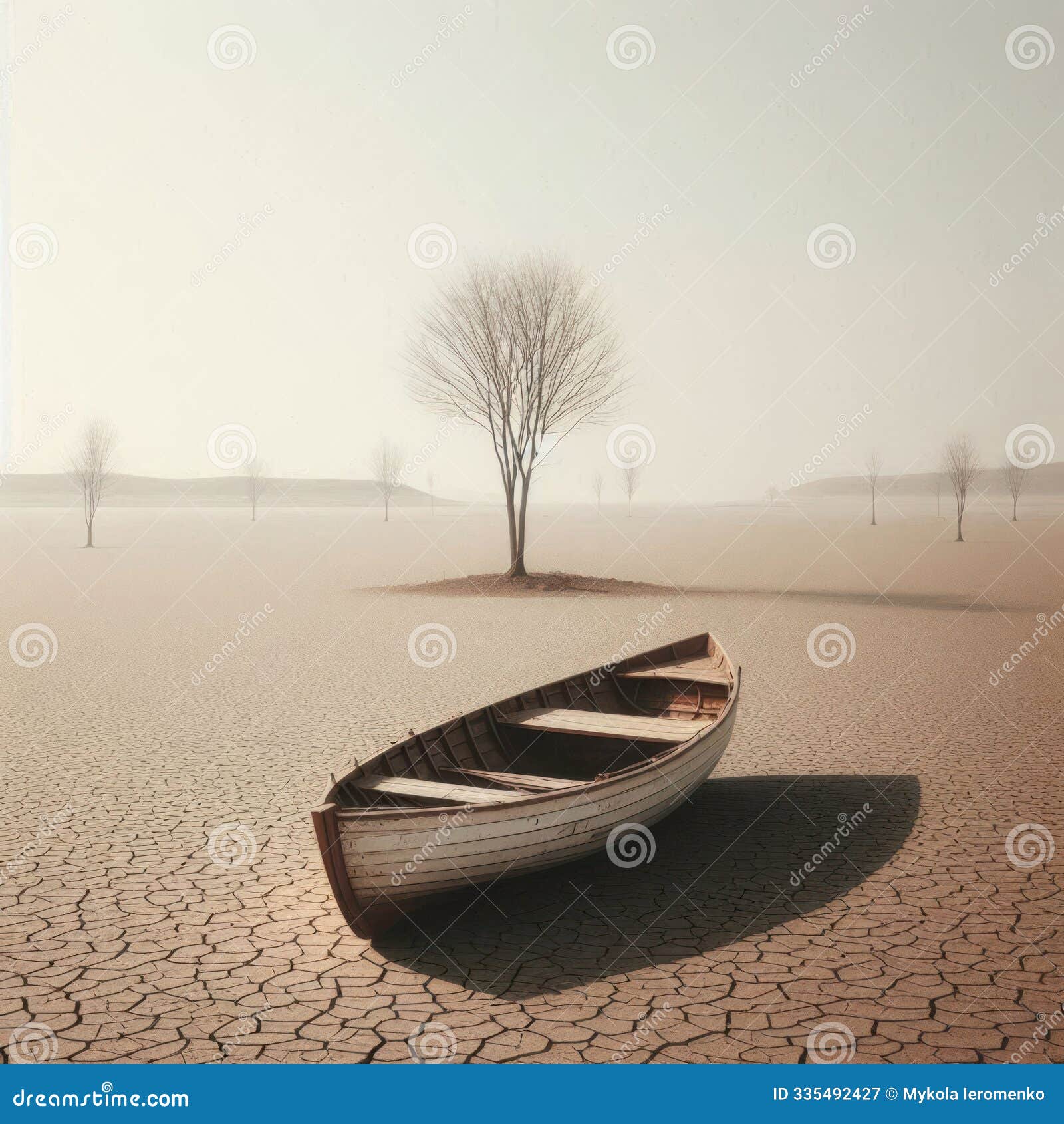 A Lonely Boat on the Dry Ground among the Silent Trees. Stock Image ...