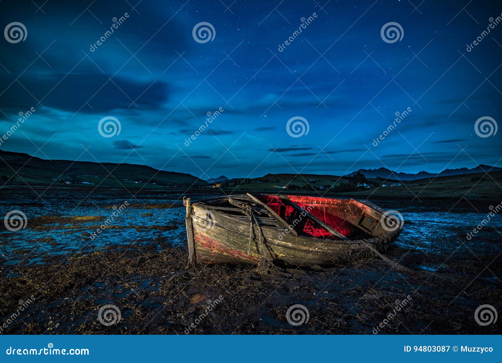 Lonely boat at night stock image. Image of weather, boat - 94803087