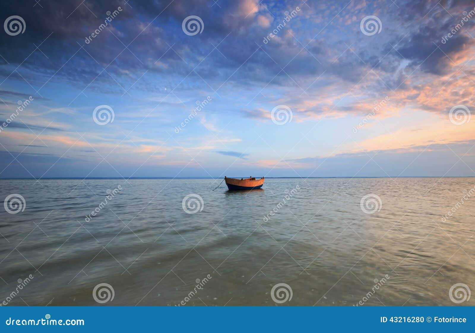 Lonely boat at sea stock photo. Image of nature, ship - 43216280