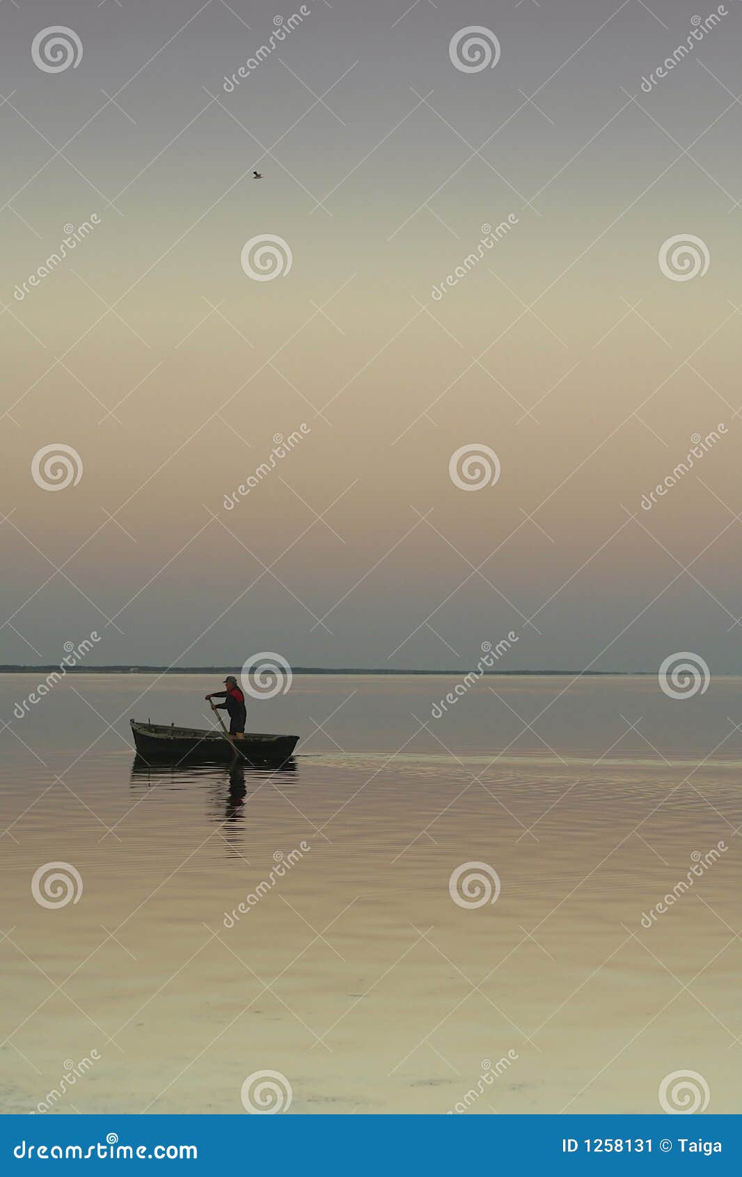 Lonely Boat on Silent Water. Sunset Stock Image - Image of fish, color ...